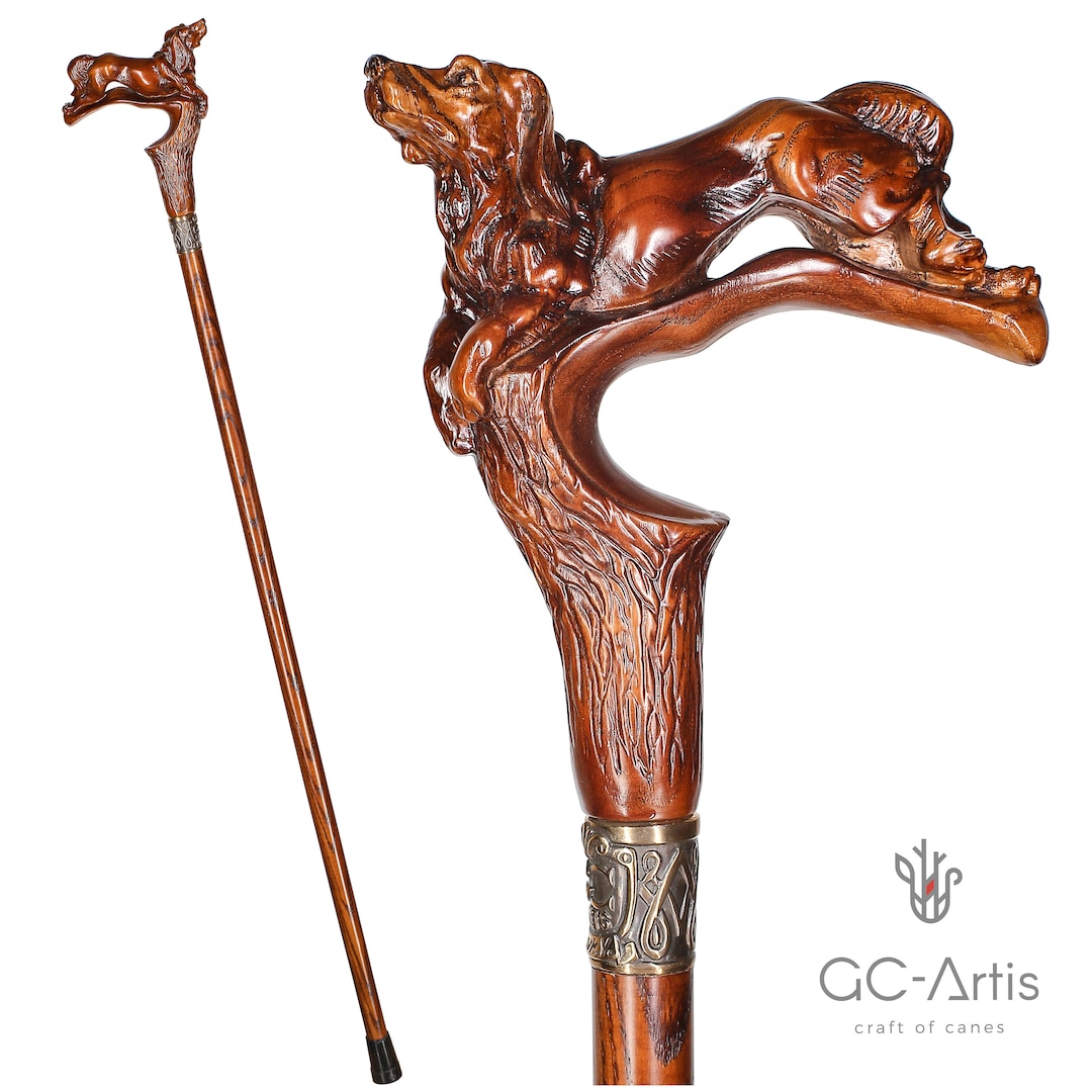 Spaniel Dog Wooden Walking Cane - Classic Vintage Style Walking Stick ...