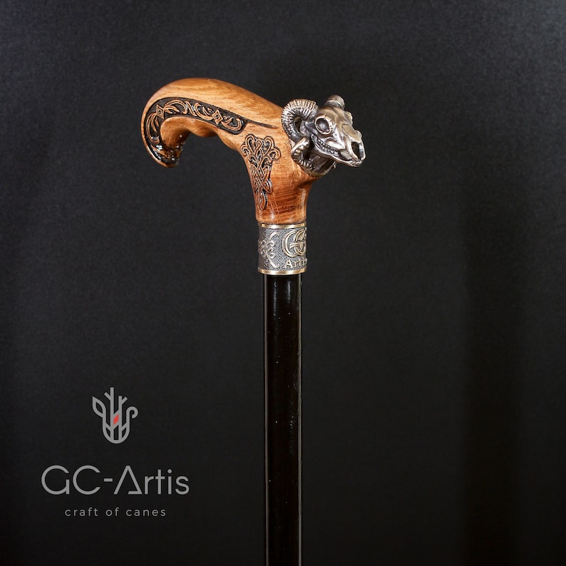 Ram Skull Bronze Walking Cane Stick Hand Carved Handle With - Etsy