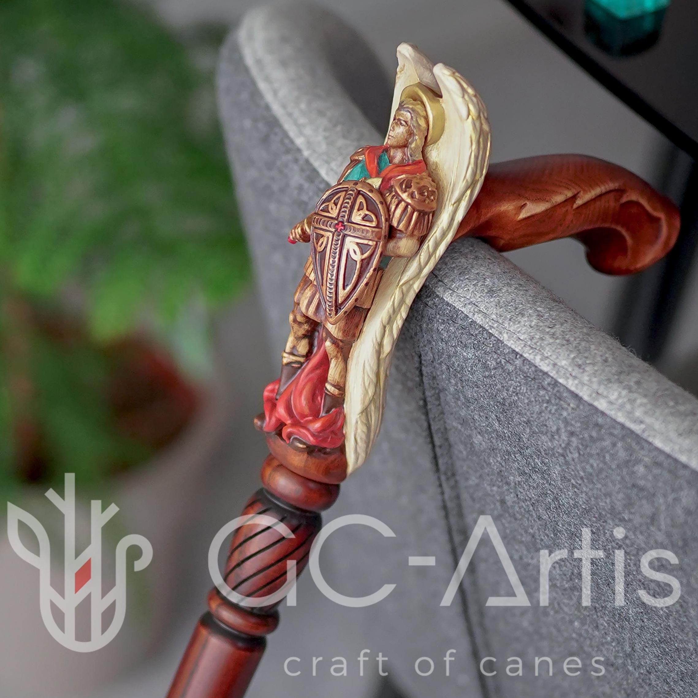 Hand Painted Wood Carved Walking Cane - Saint Michael, Archangel ...