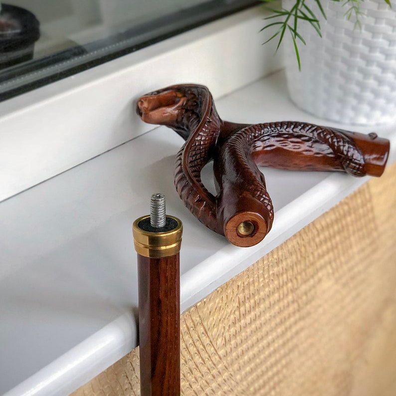 Wooden Cane Walking Stick Cobra Snake Wood Carved Walking | Etsy