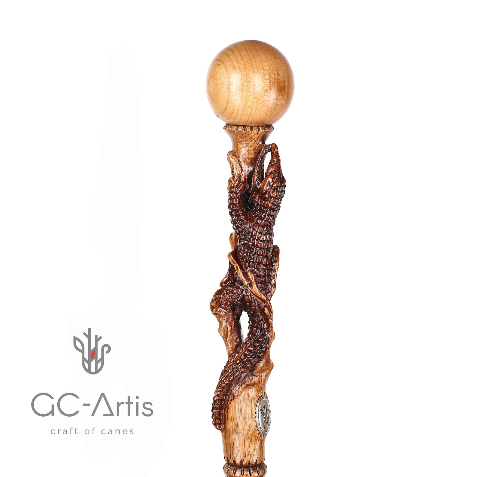 Hand Carved Crocodile Walking Cane: Oak Wood Hiking Stick - Etsy