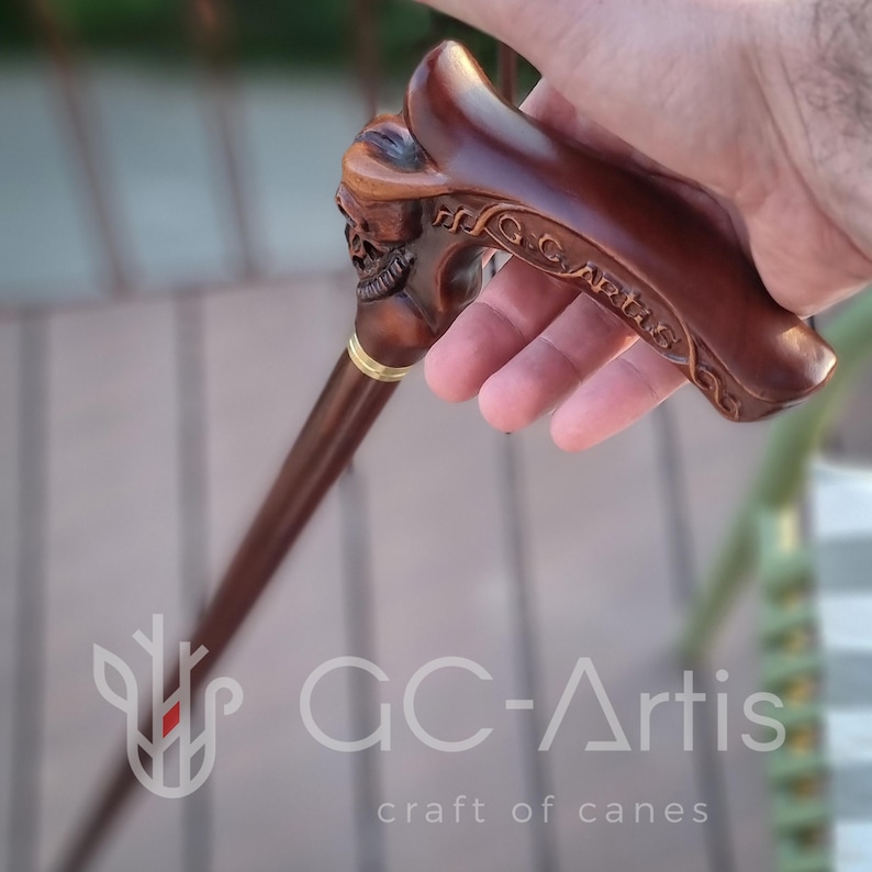 Bison Skull Walking Cane – Carved Wooden Western Style Stick ...