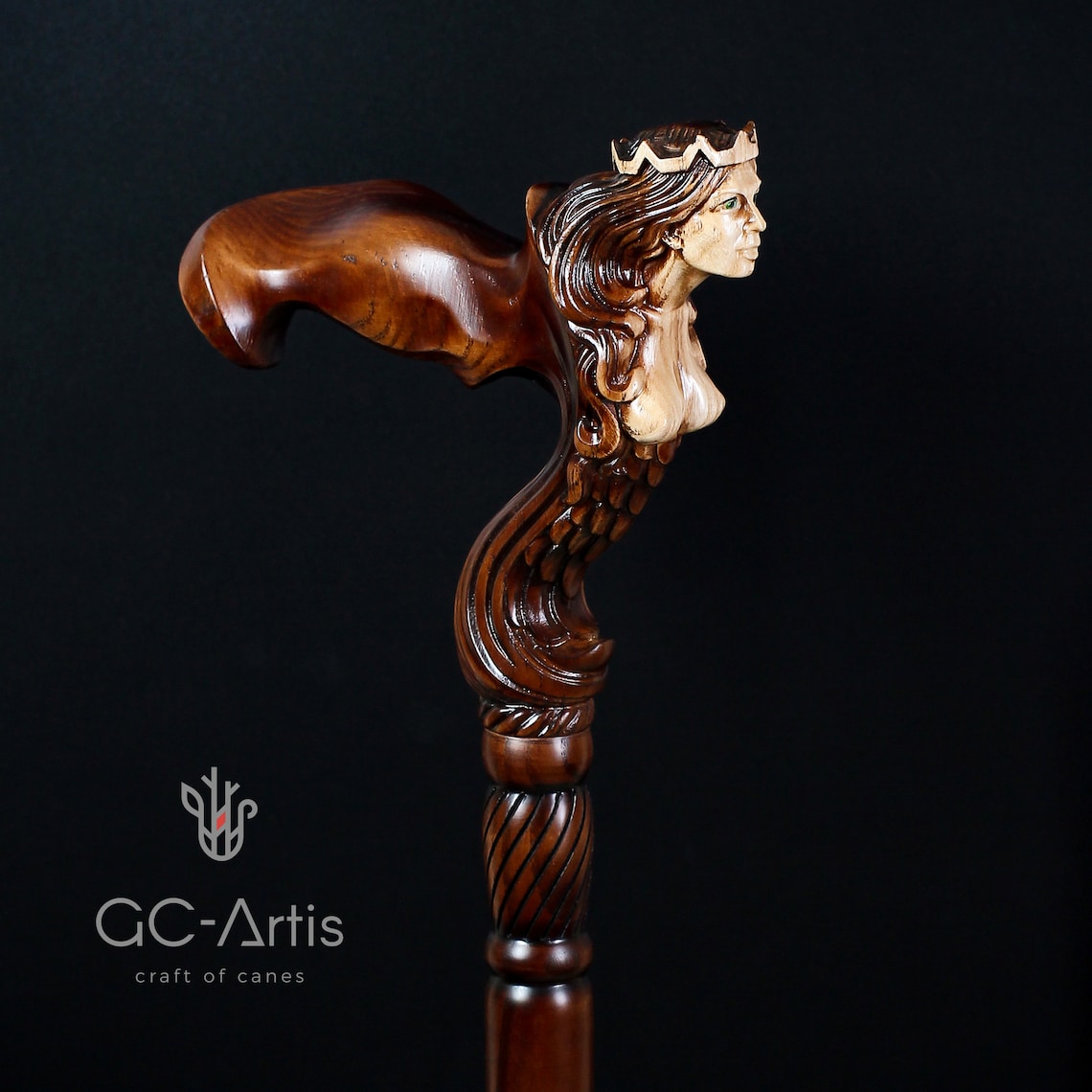 Wooden Walking Cane Fantasy Syren Ergonomic Palm Grip Handle - Etsy