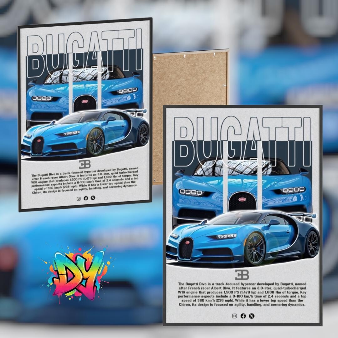 Bugatti Veyron Poster With Wooden Frame | Blue Supercar Wall Art - Etsy