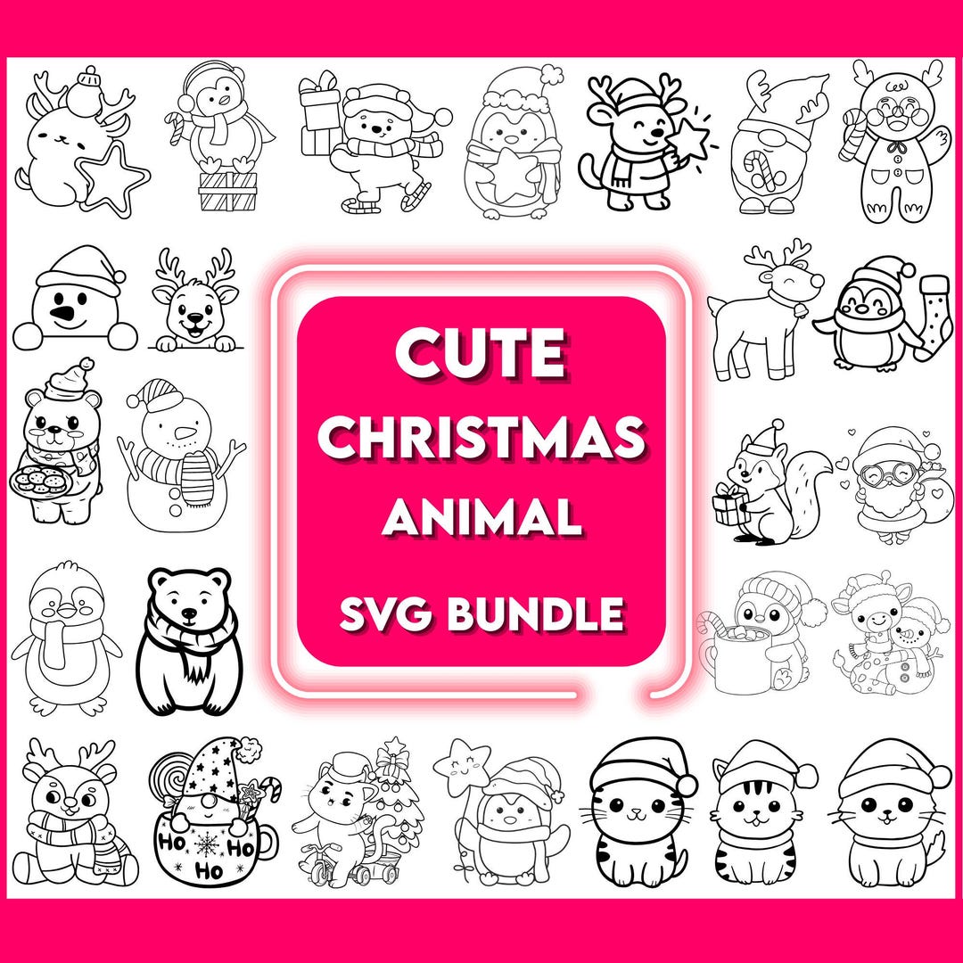 Cute Christmas Animal SVG Bundle, Kawaii Clipart (digital Download ...