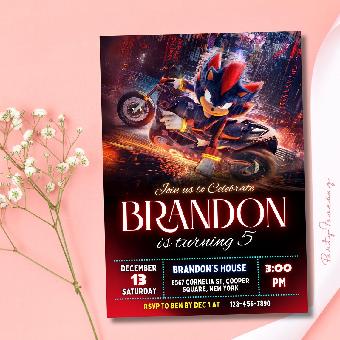 Editable Shadow the Hedgehog Birthday Invitation, Sonic Shadow Birthday ...