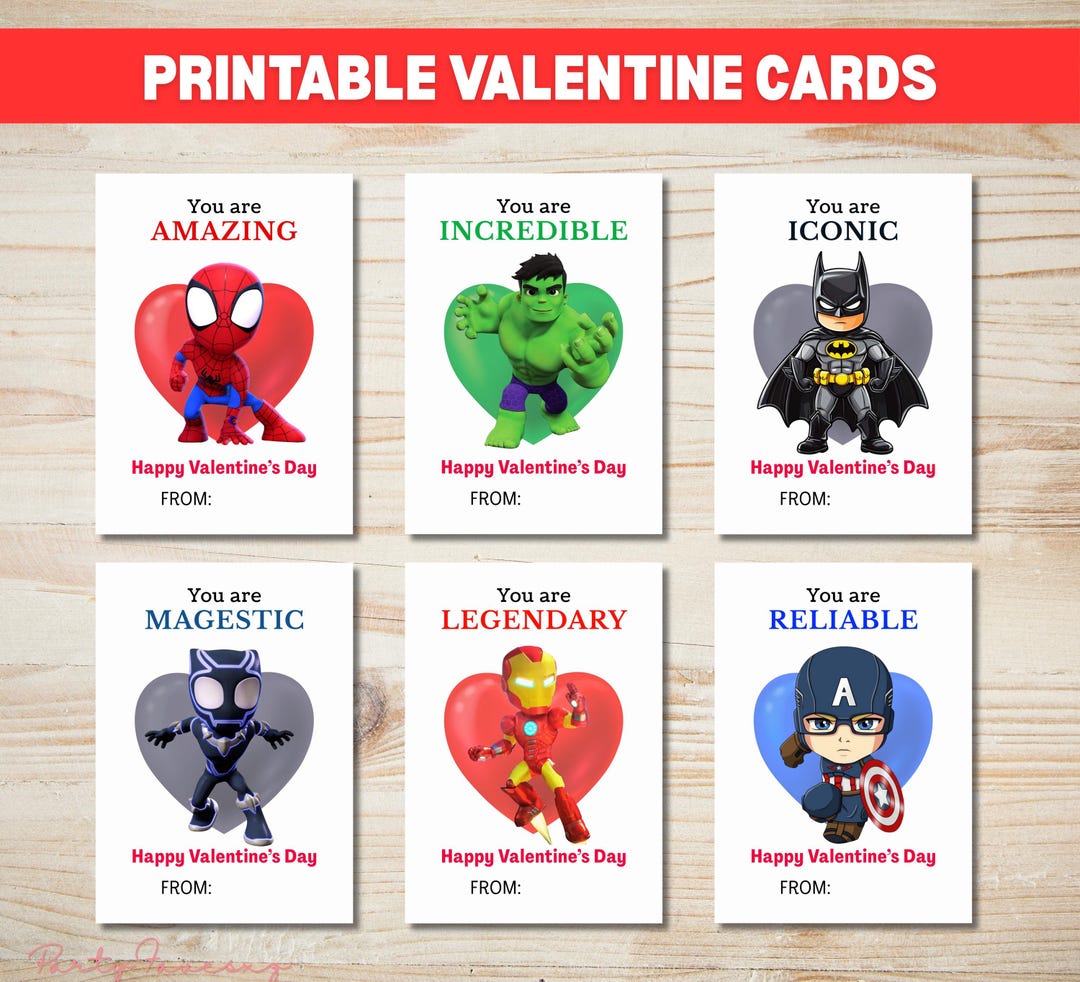 Printable Superheroes Valentine's Day Cards, Super Hero Classroom ...