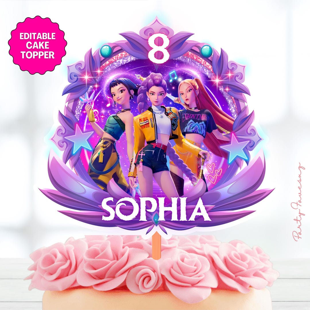 Editable K-pop Demon Hunters Cake Topper, Huntrix Kpop Birthday Toppers ...