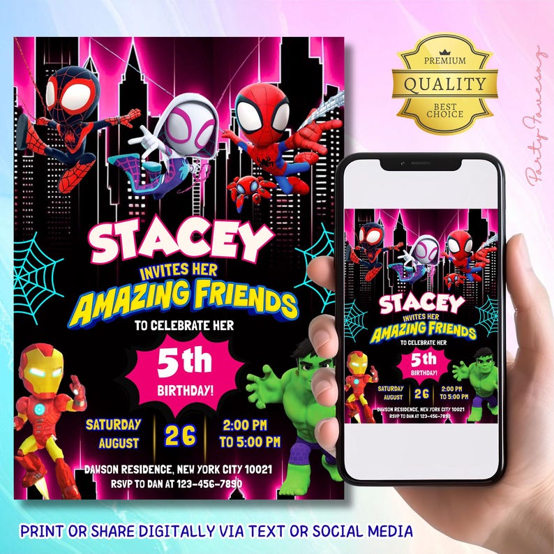 Editable Gwen Stacy Birthday Invitation, Spidey Stacy Amazing Friends ...