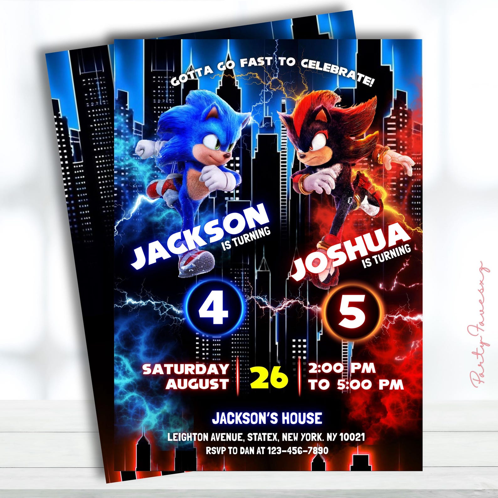 Editable Sonic Shadow Birthday Invitation, Siblings Birthday Party ...