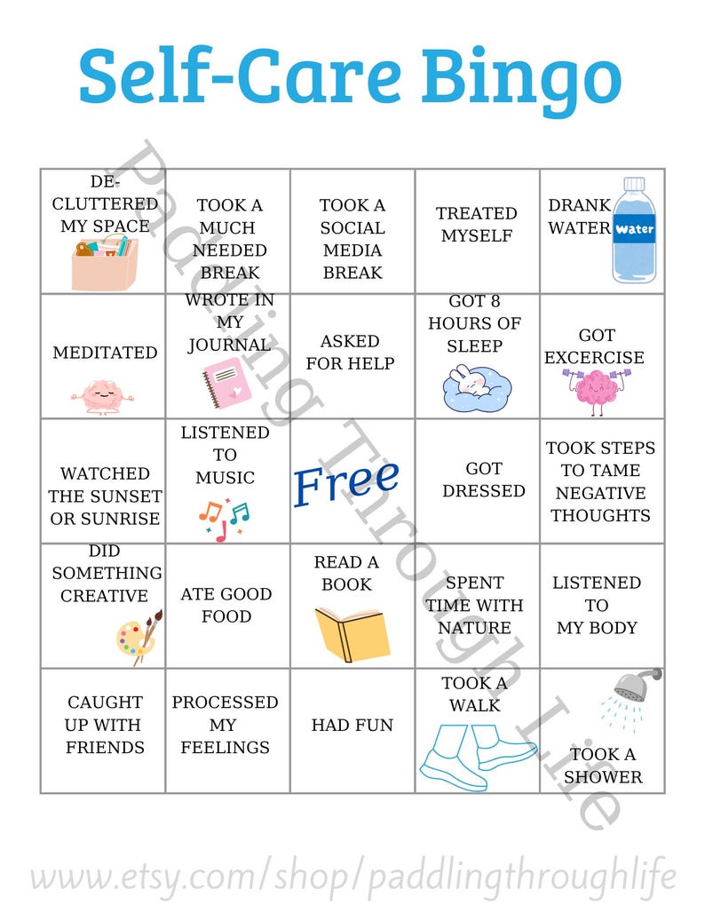 Self Care Bingo Printable | Wellness Game, Mental Health Activity ...