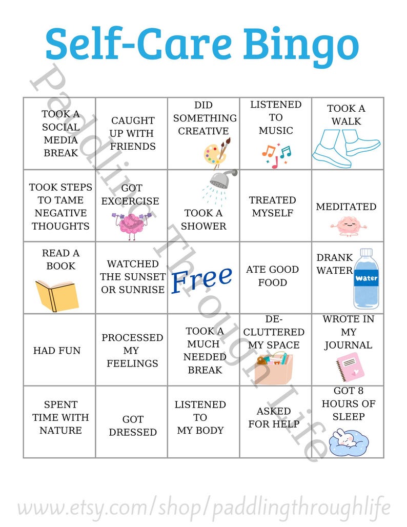 Self Care Bingo Printable | Wellness Game, Mental Health Activity ...