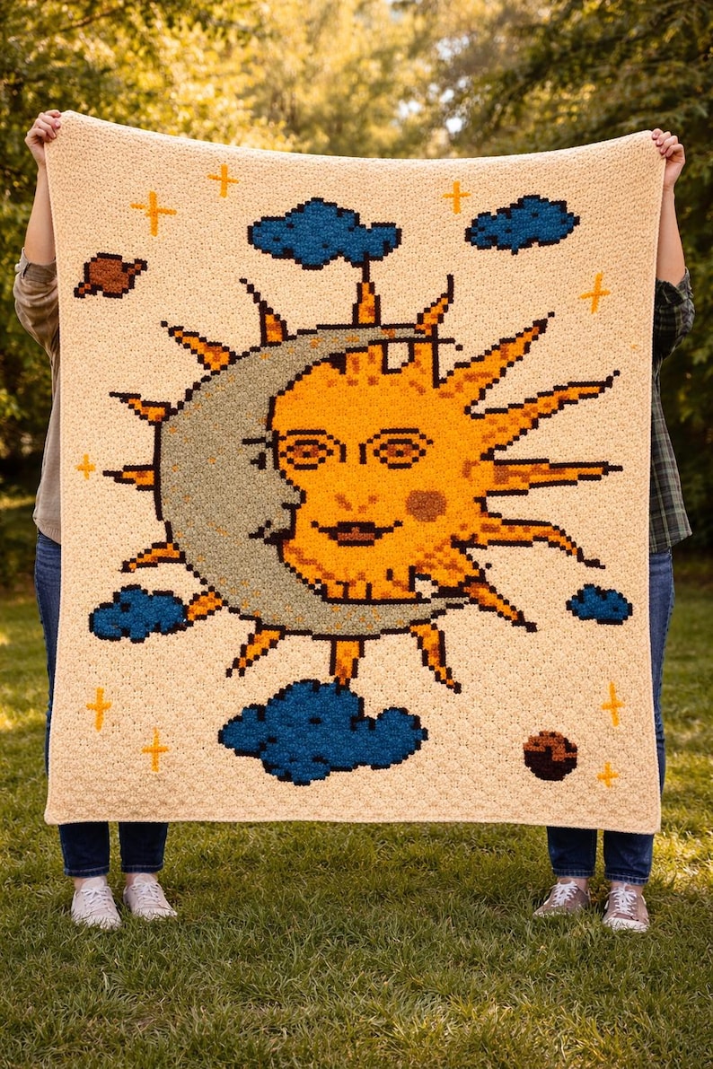 Celestial Sun & Moon C2C Crochet Pattern | Digital Download - Etsy