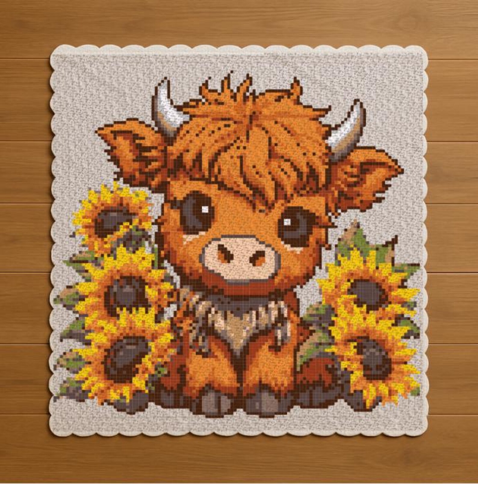 Highland Cow With Sunflowers – Corner to Corner Crochet Pattern (C2C or ...