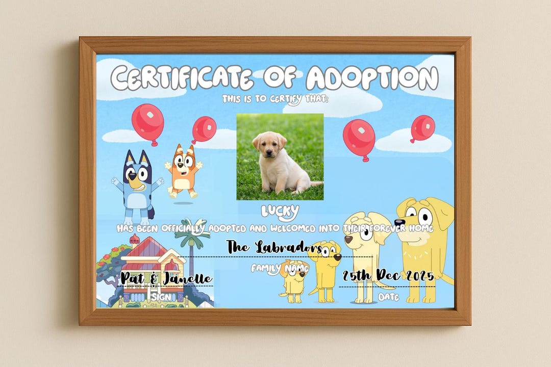 Bluey Puppy Adoption Certificate – Labrador Edition | Editable Canva ...