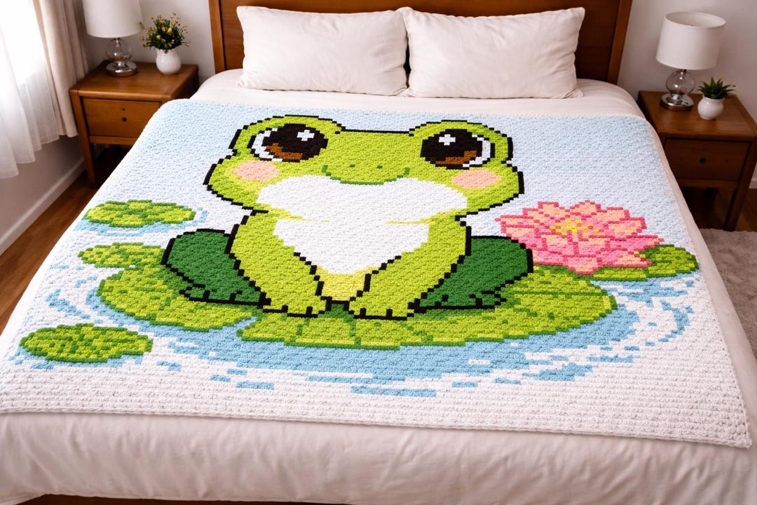 Frog With Lotus & Lily Pads Crochet Pattern | C2C | Tapestry | Digital ...