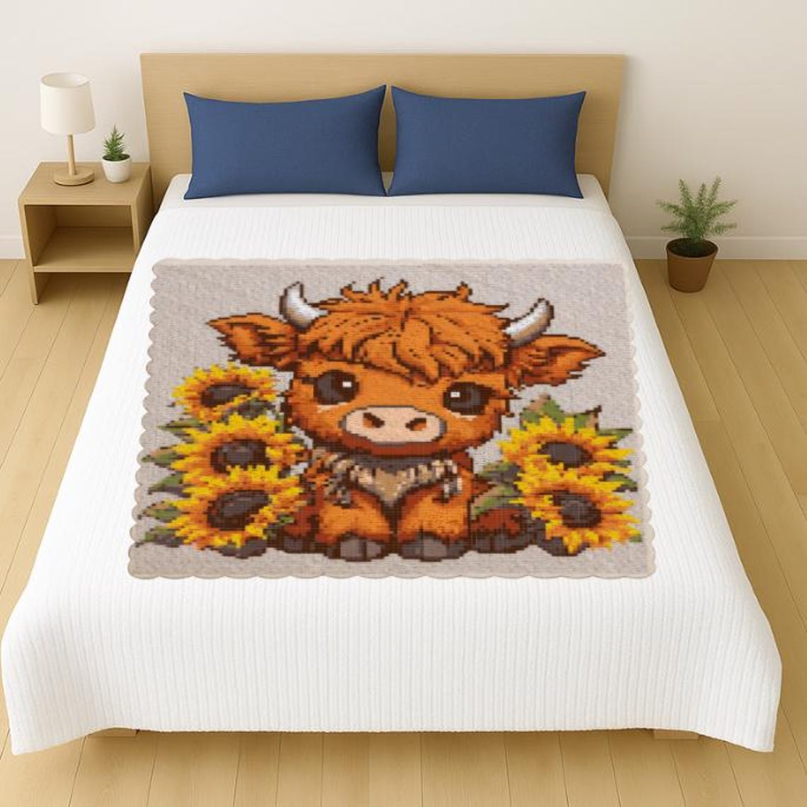 Highland Cow With Sunflowers – Corner to Corner Crochet Pattern (C2C or ...