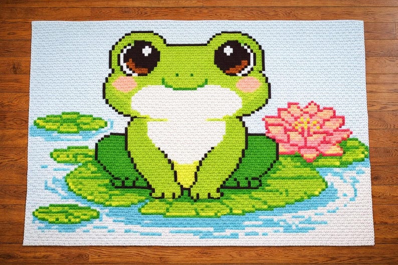 Frog With Lotus & Lily Pads Crochet Pattern | C2C | Tapestry | Digital ...