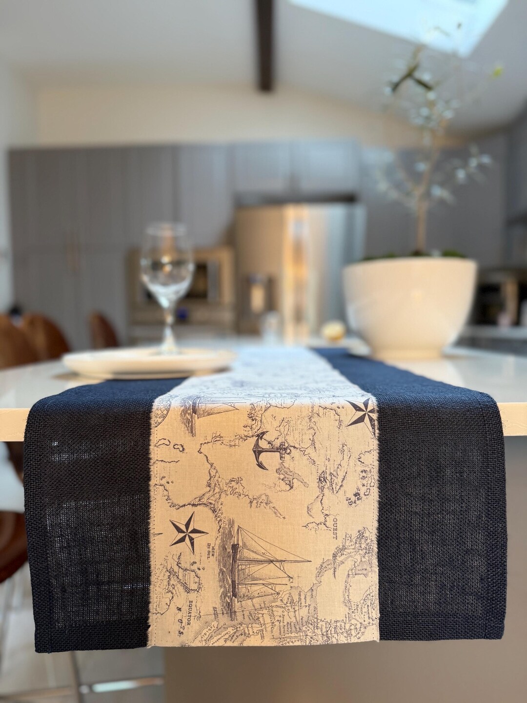Nautical Map Table Runner – Navy Blue and White Coastal Decor - Etsy