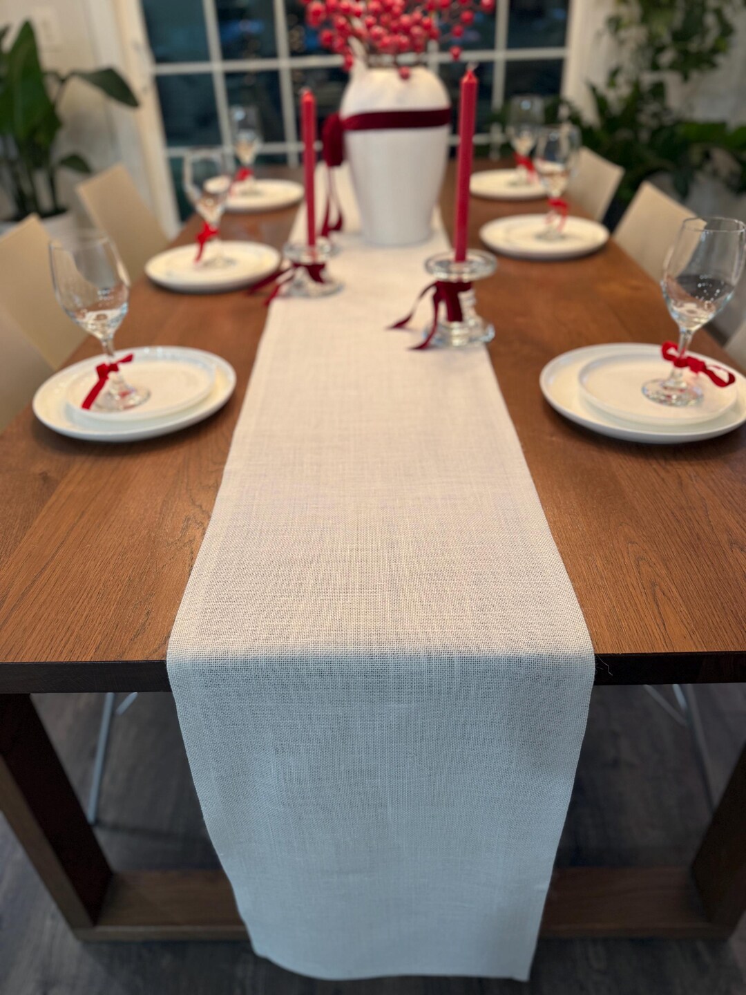 White Natural Burlap Table Runner – Minimalist Farmhouse Decor - Etsy