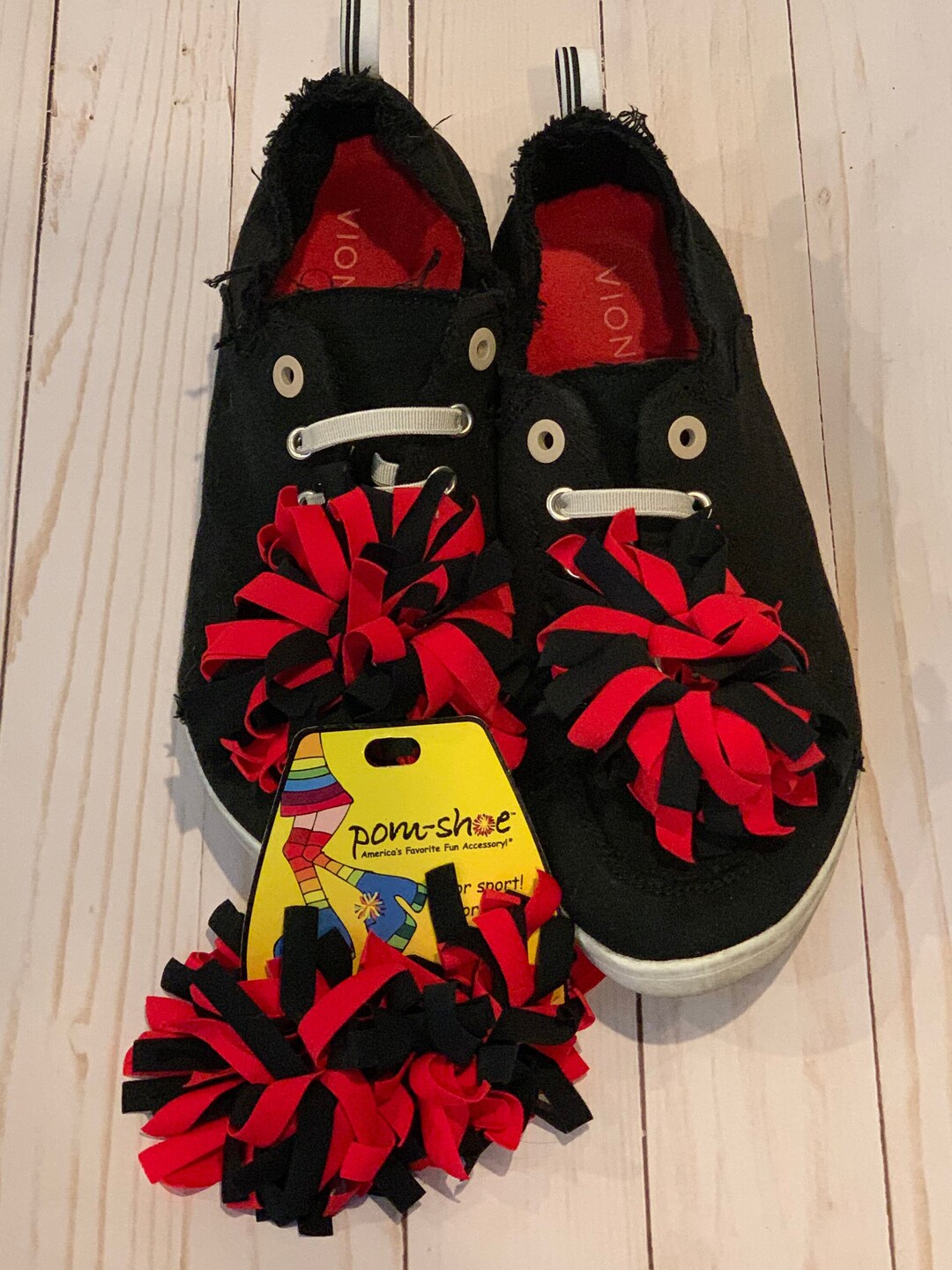 Red and Black Pom Shoe Decor: Snap-on Shoe Poms - Etsy