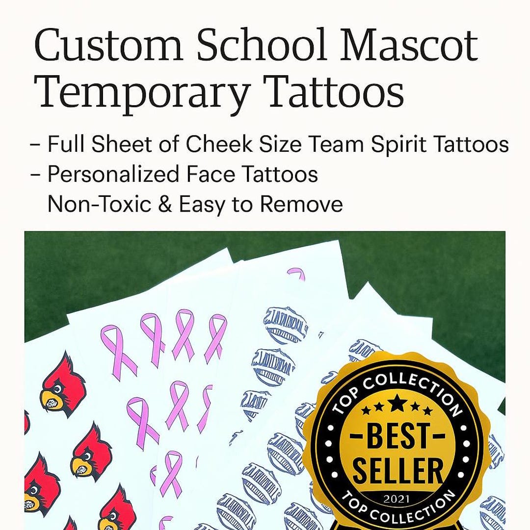 FULL SHEET Custom School Mascot Temporary Tattoos: Team Spirit Face ...
