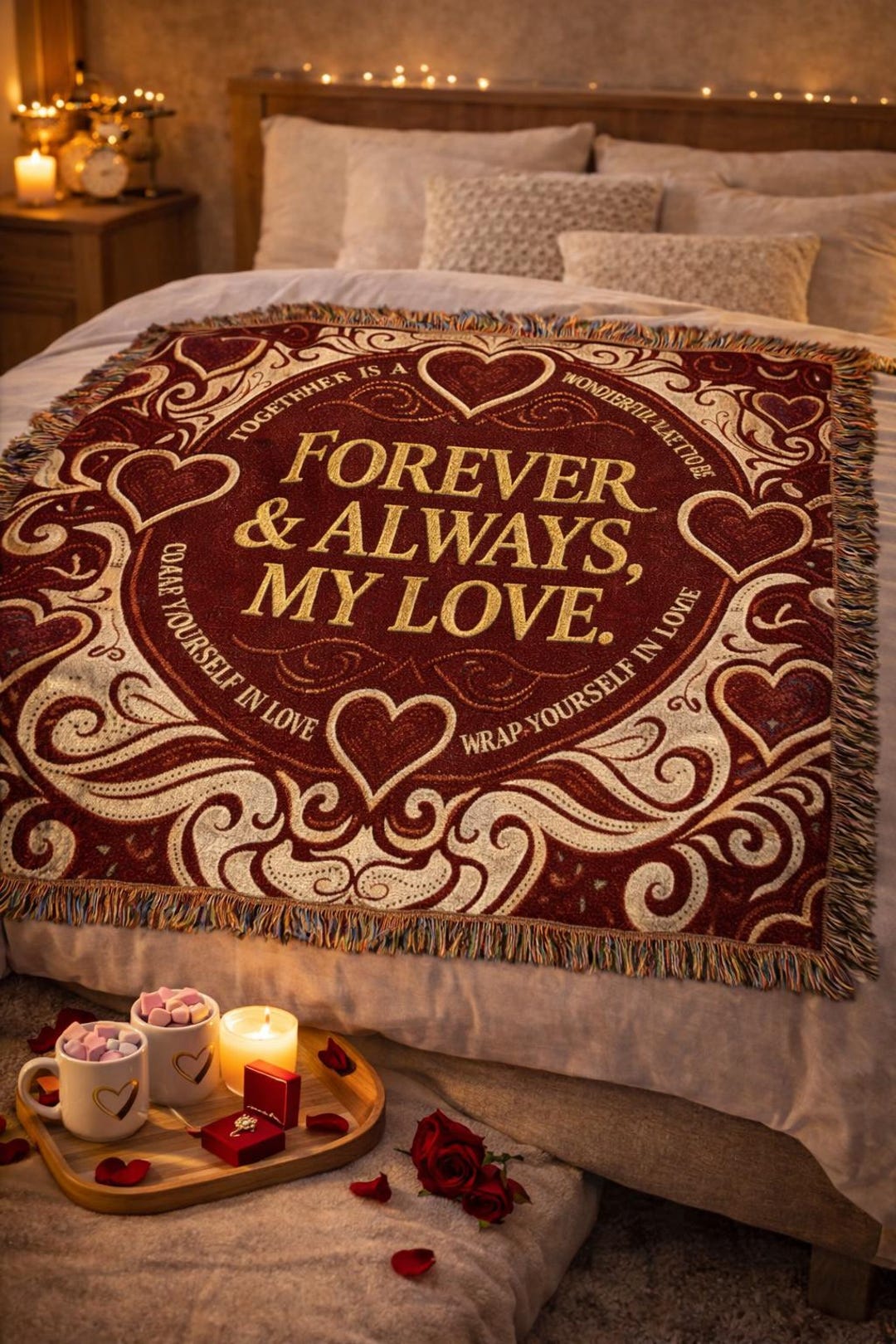 Forever & Always My Love Heart Pattern Woven Blanket, Romantic Throw - Etsy