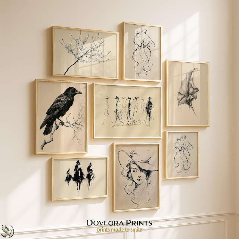 Vintage Sketch Gallery Wall Art Set of 10, Vintage Sketch Art Prints ...