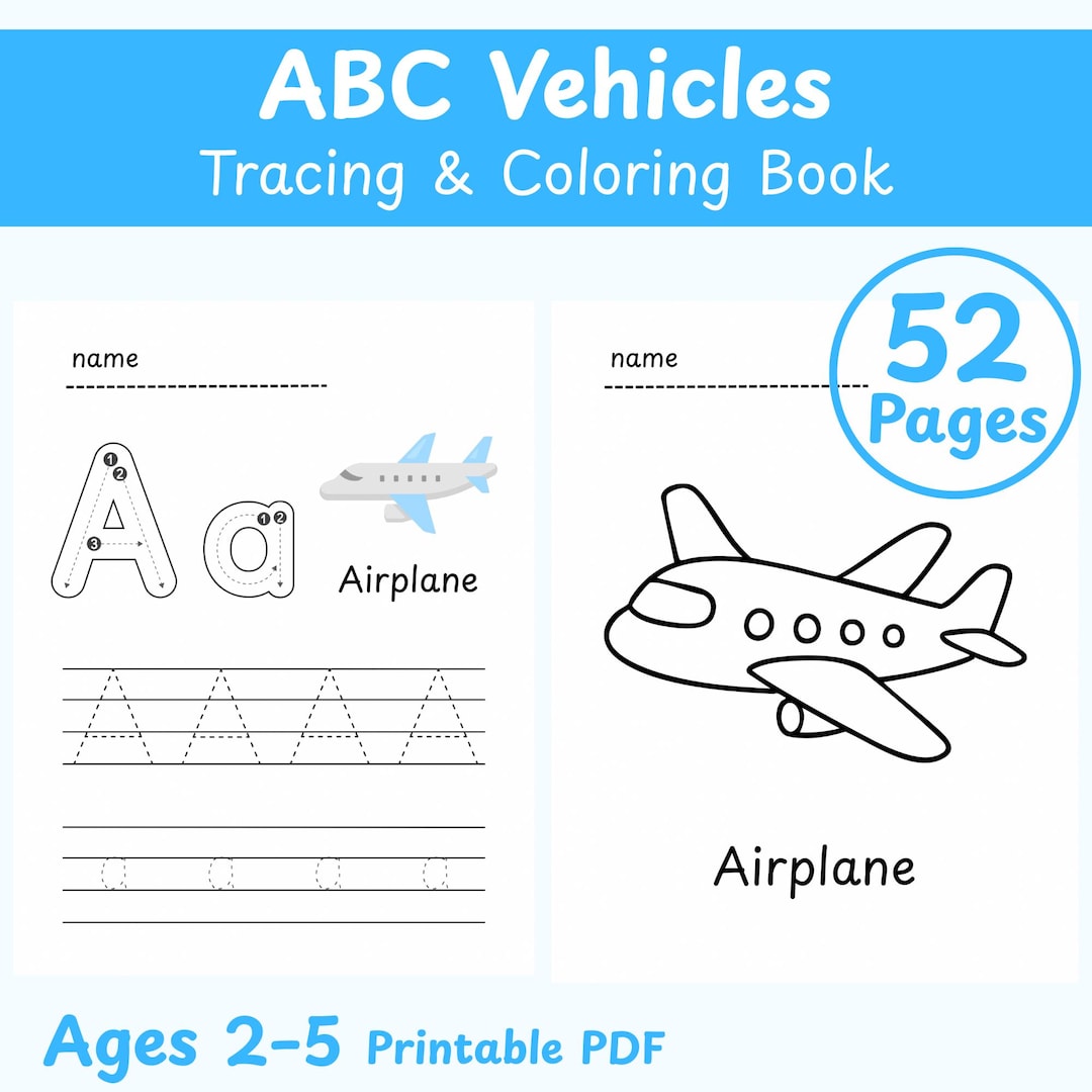 ABC Vehicles Worksheets for Kids, Alphabet Tracing and Coloring Pages ...