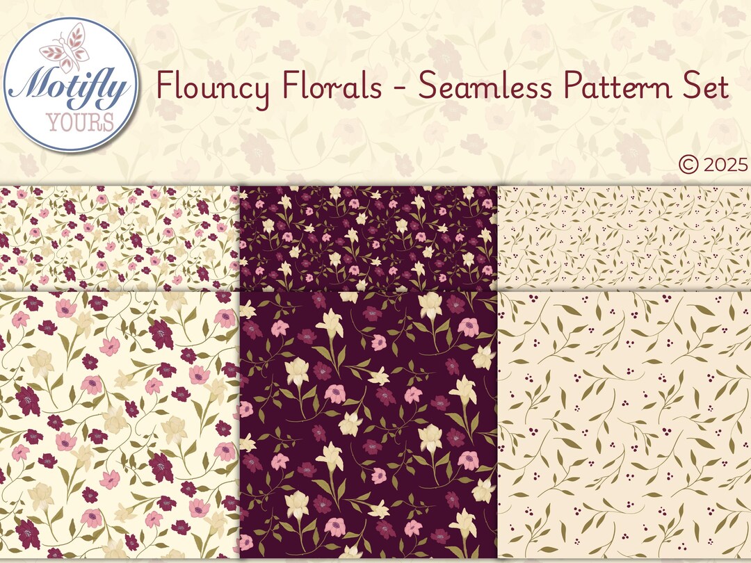 Pretty Vintage Floral Themed Seamless Pattern Files - Digital Download ...