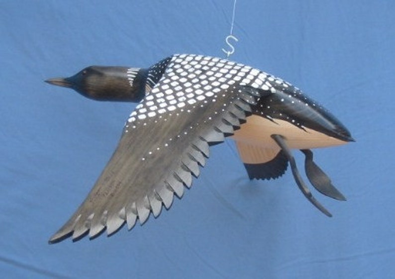 Hand carved Flying Common Loon decoy carving Robert Kelly | Etsy