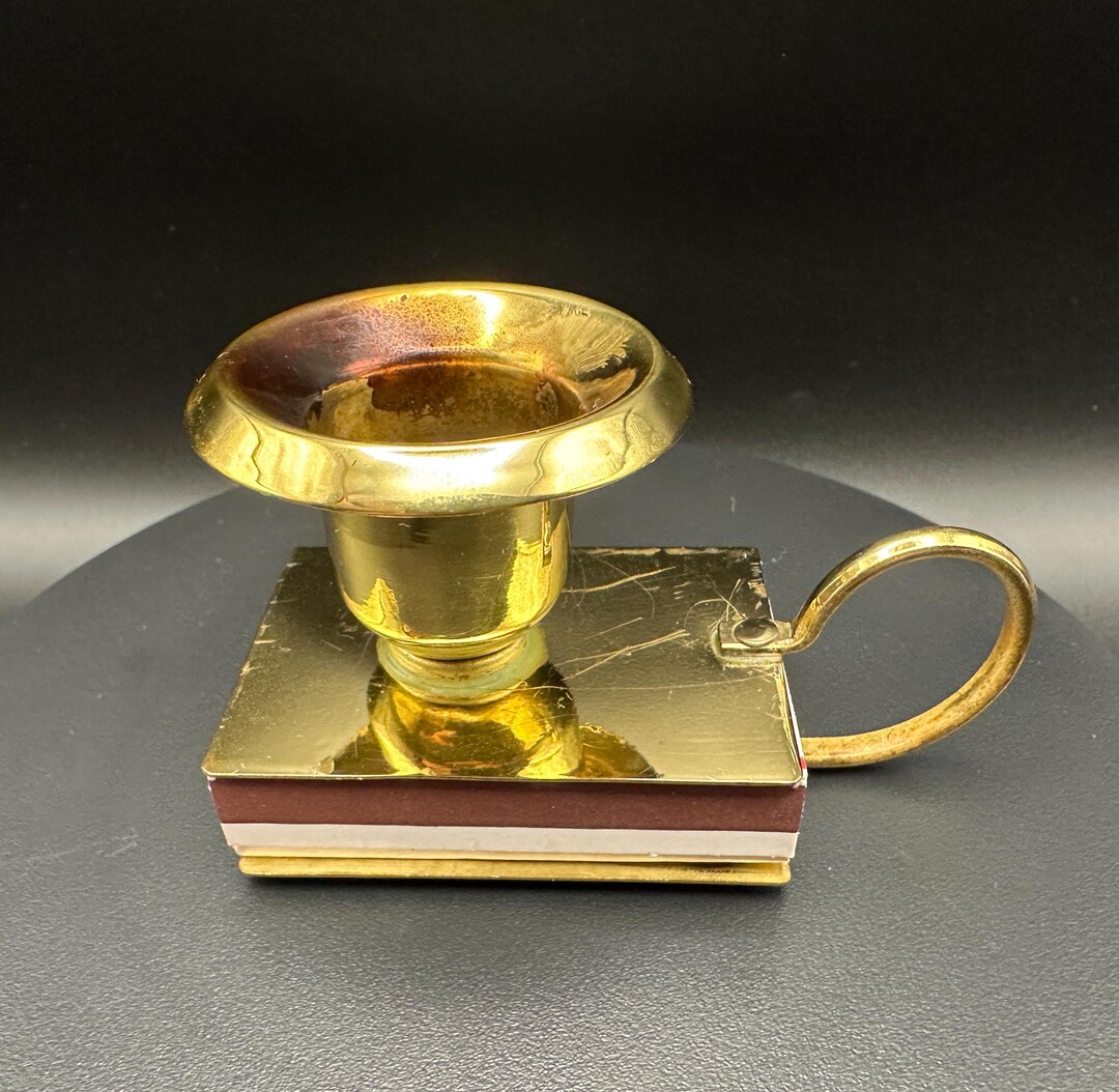 Vintage 1980s Solid Brass Matchbox Matchstick Slider and Candle Holder ...