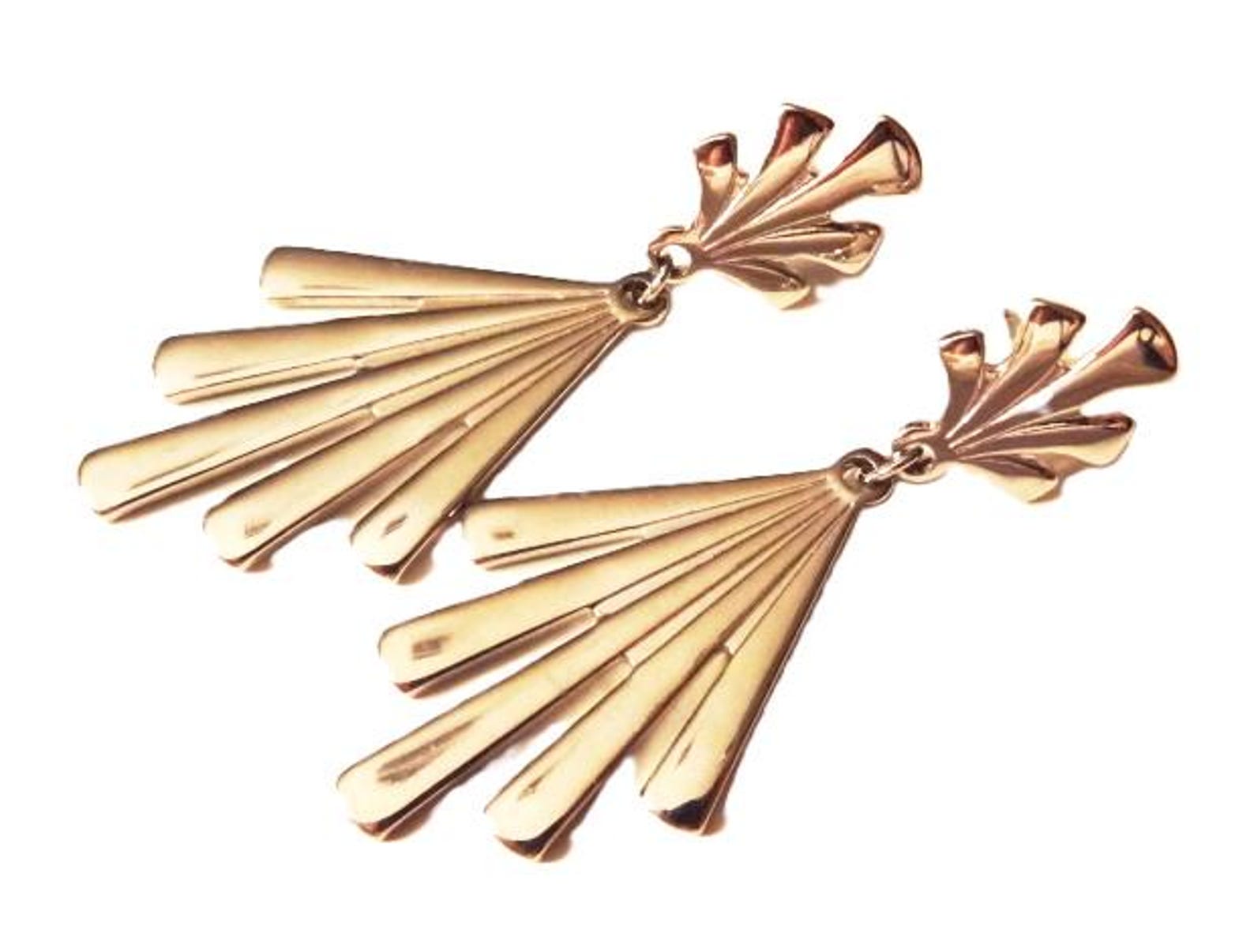 Vintage Avon 1990 “fan Dangle” Pierced Earrings ~ Gold-tone in Fan ...