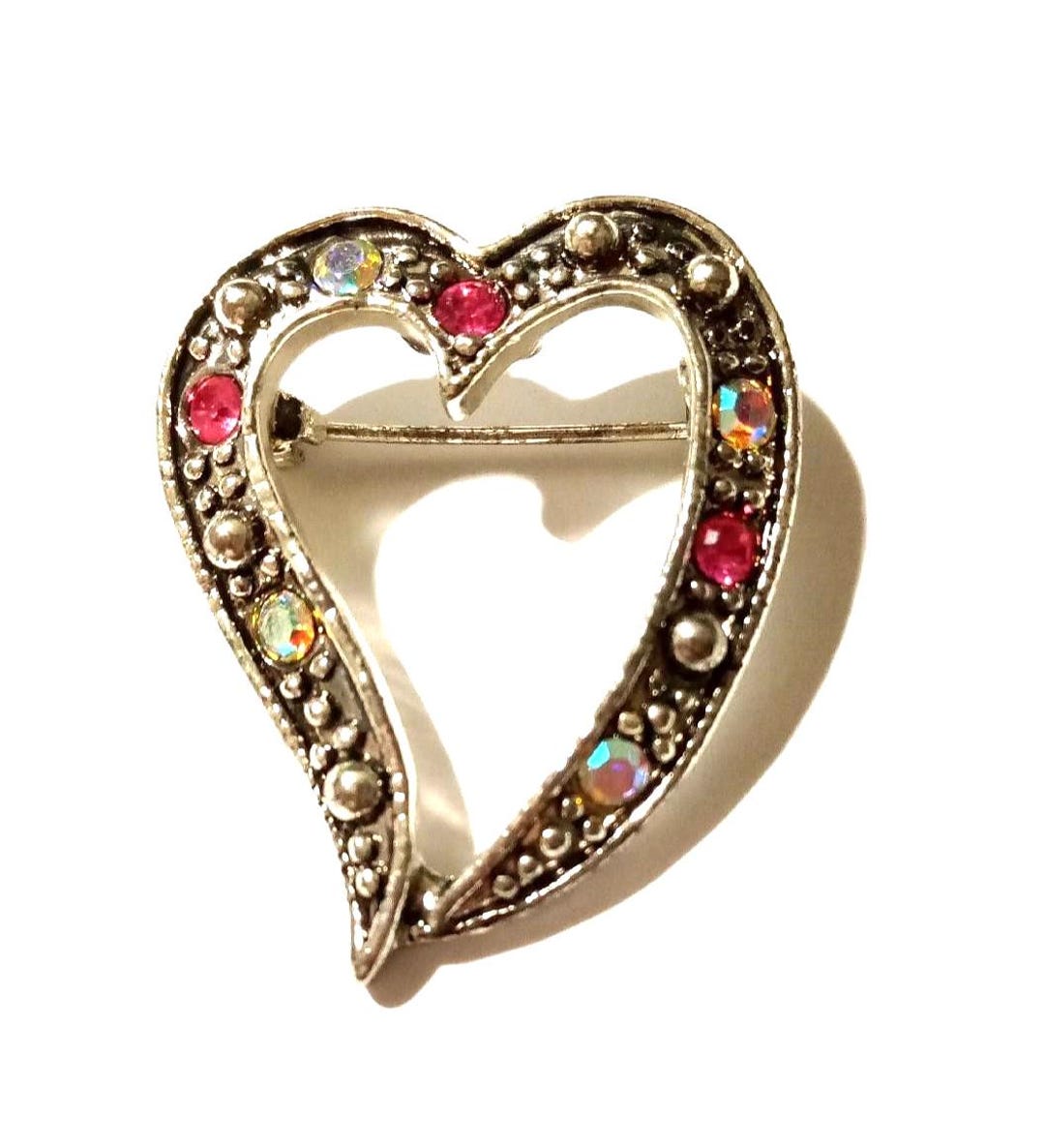 Vintage Aai Faux Marcasite Open Heart Pin ~ Aurora Borealis ...