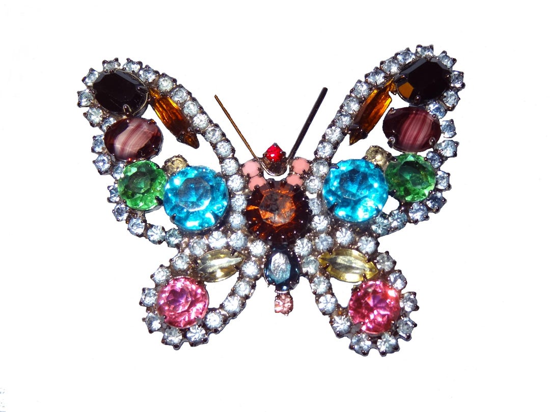 Kenneth Jay Lane’s Multi-colored, Multi-shaped Rhinestone Butterfly Pin ...