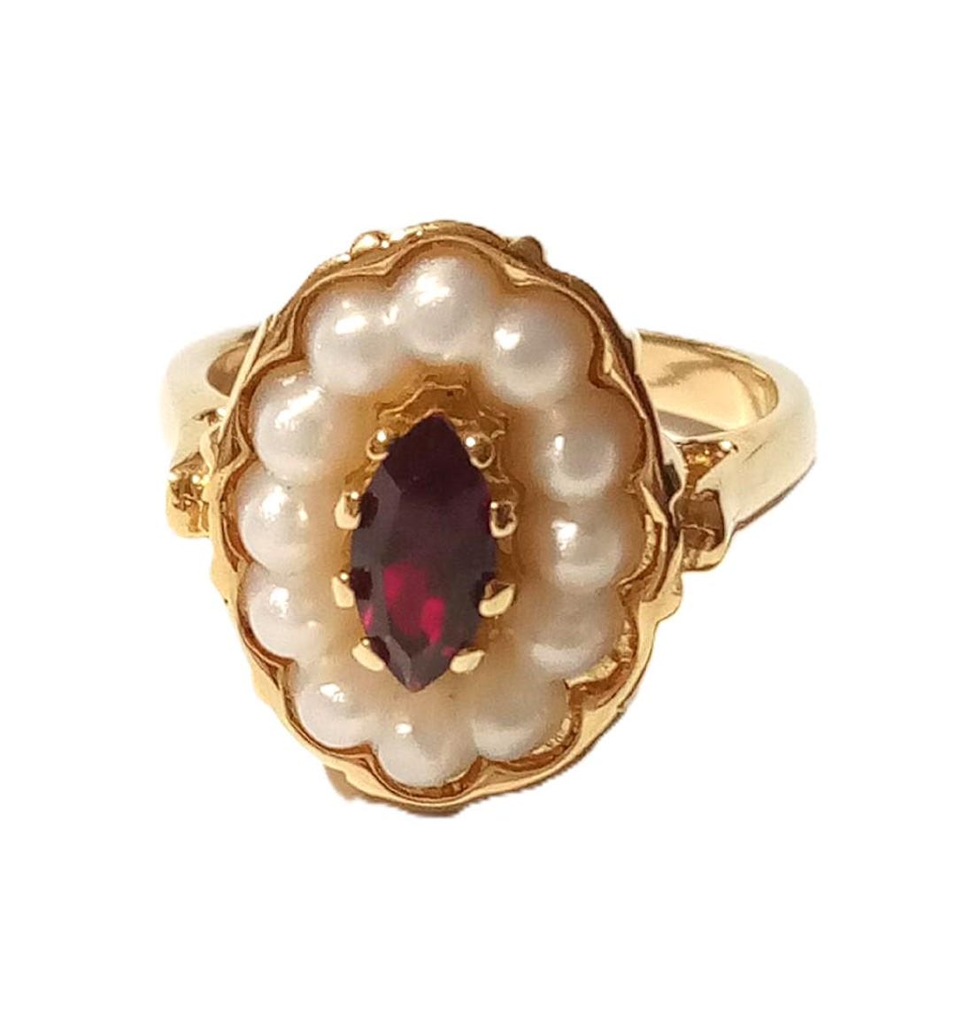 Vintage Avon 1981 "opulent Ring" - Faux Garnet & Seed Pearls, Size 5 - Etsy