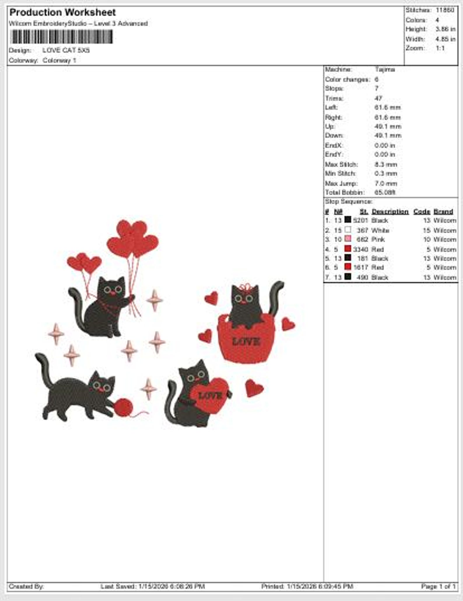 Valentine Cat Embroidery Design | Love Cats (DST PES JEF VP3) (digital ...