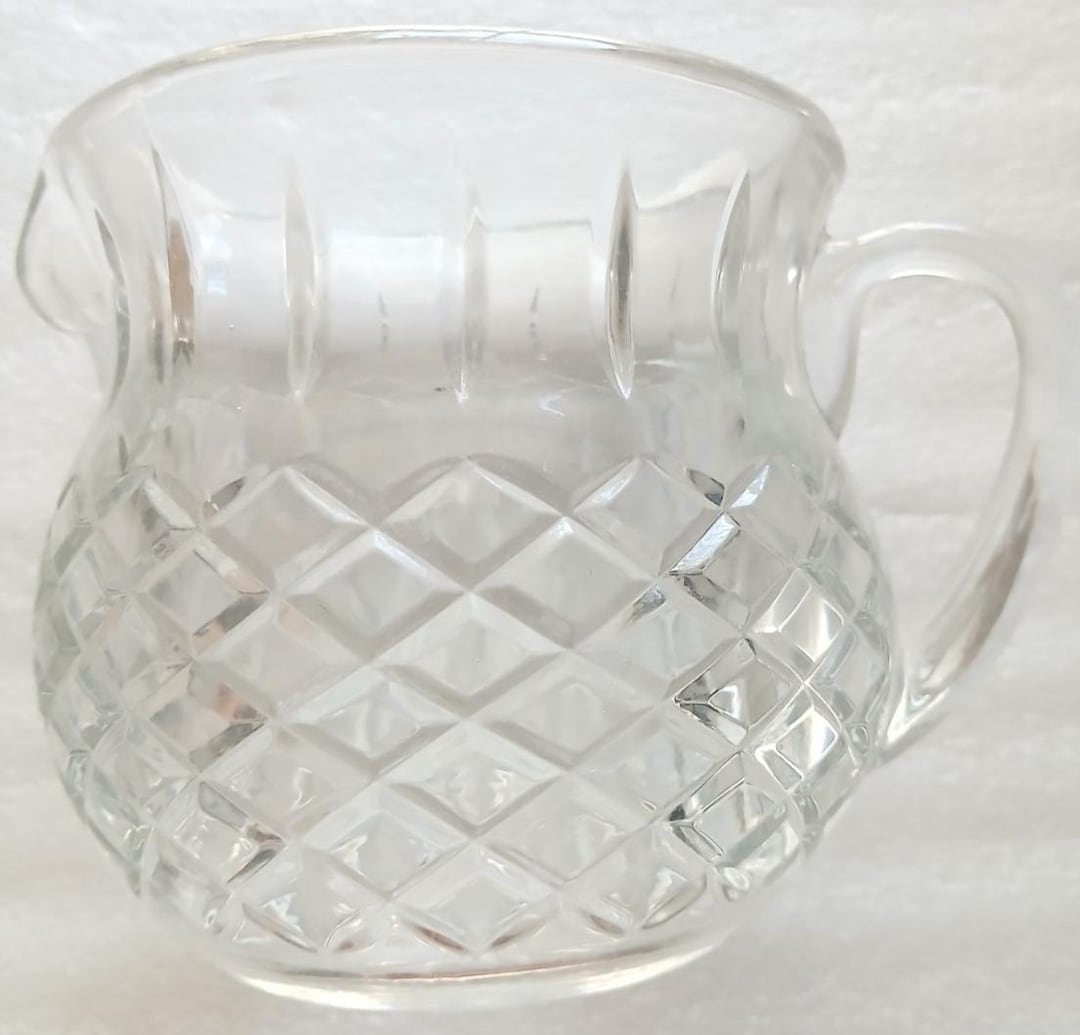 Vintage Cut Crystal Glass Pitcher Diamond Criss-cross Pattern Sparkling ...