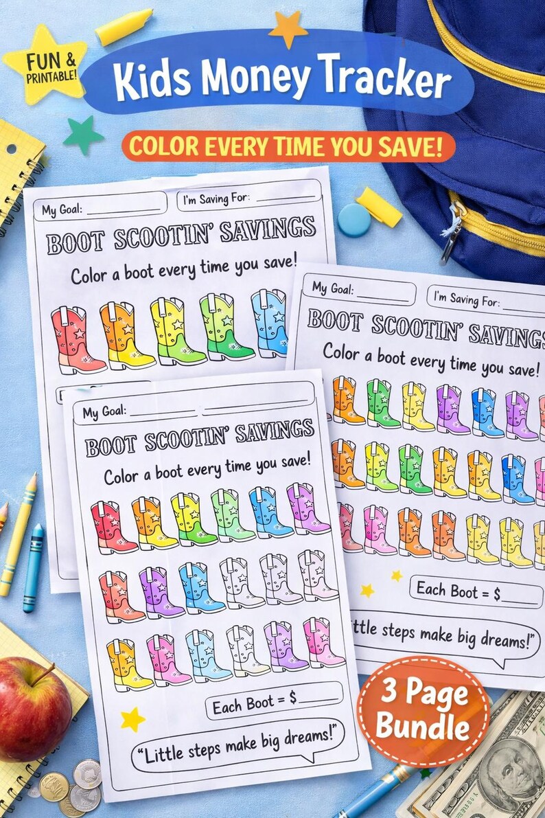Savings Tracker Printable PDF | Western Boot Money Tracker | Kids ...