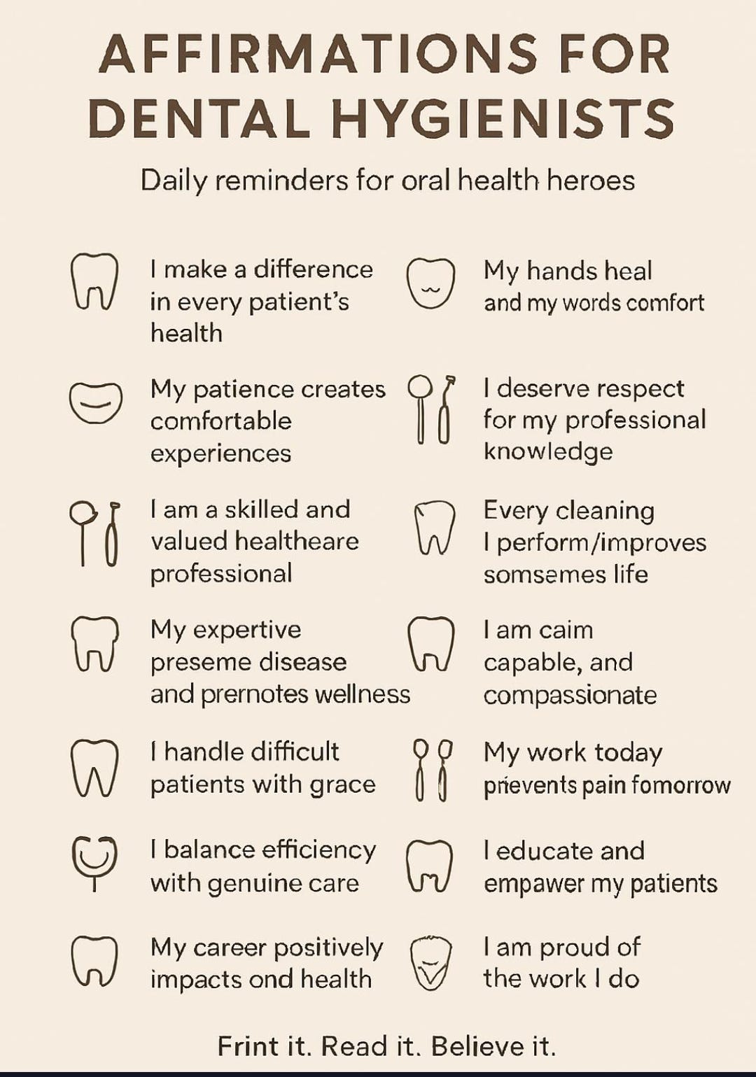 Dental Hygienist Affirmations Daily Reminders Printable, Oral Health ...