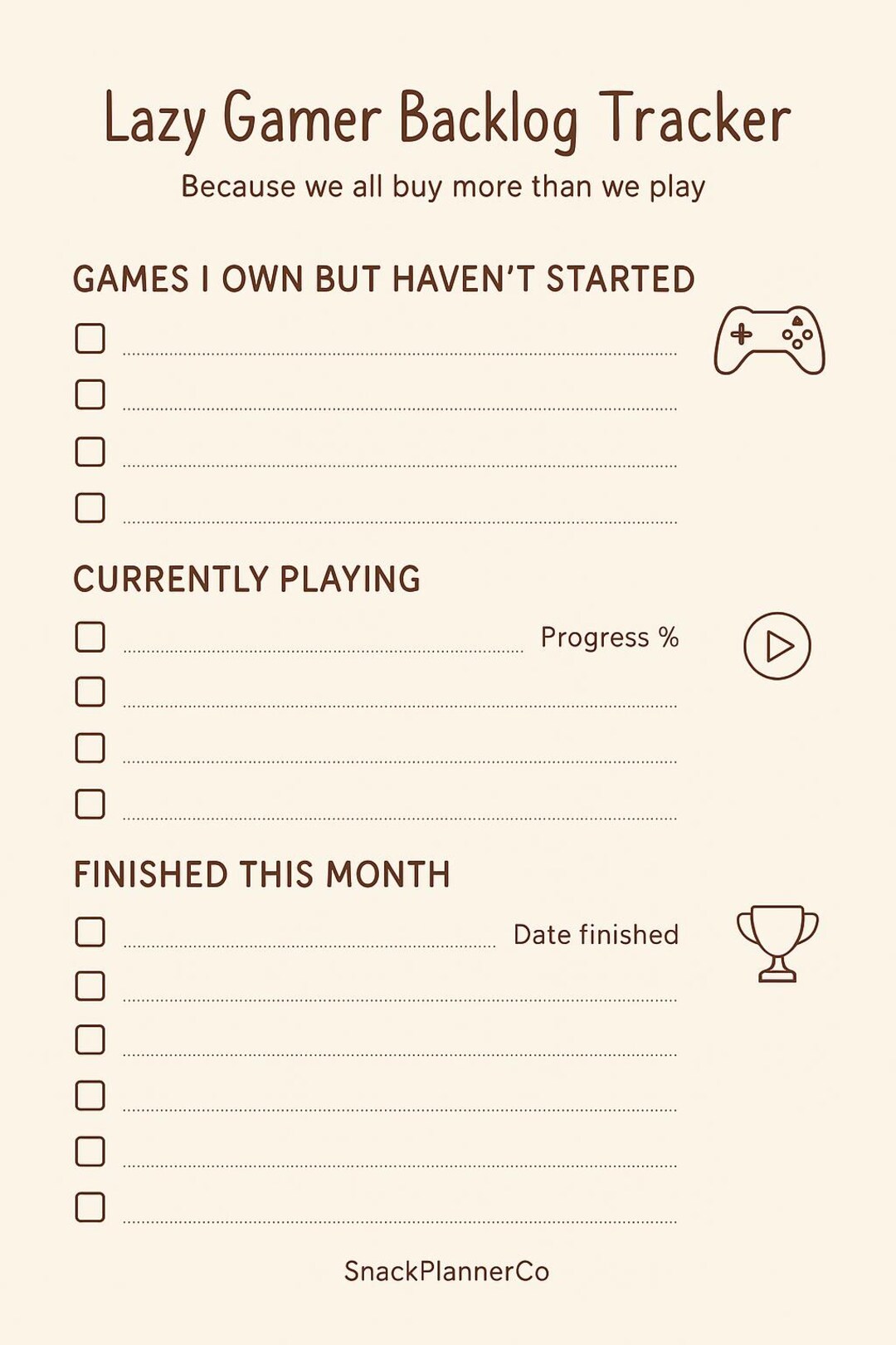 Lazy Gamer Backlog Tracker Printable | Video Game Log | Gaming Planner ...