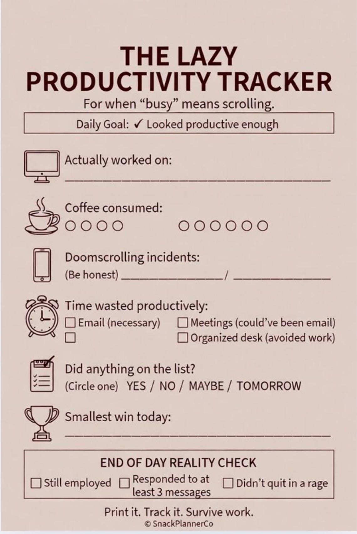 Lazy Productivity Tracker Daily Work Planner Printable, WFH ...