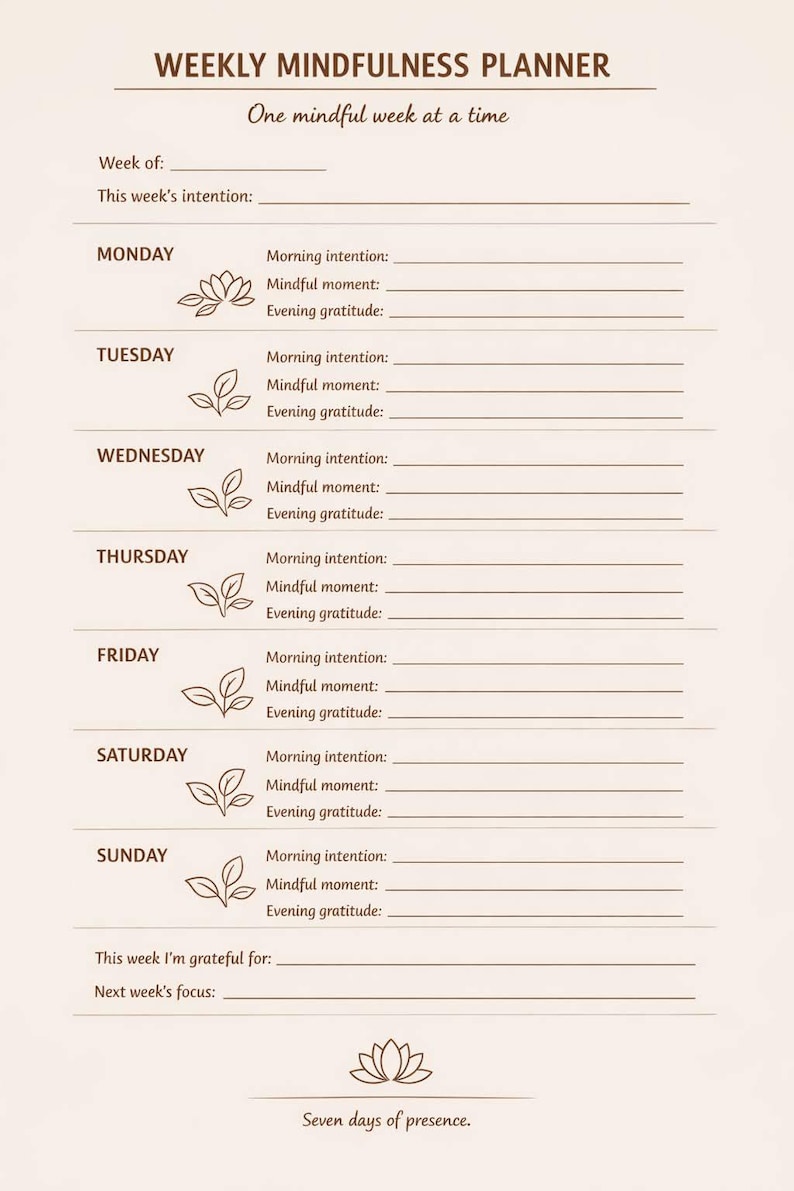 Weekly Mindfulness Planner Printable Weekly Self Care Tracker ...