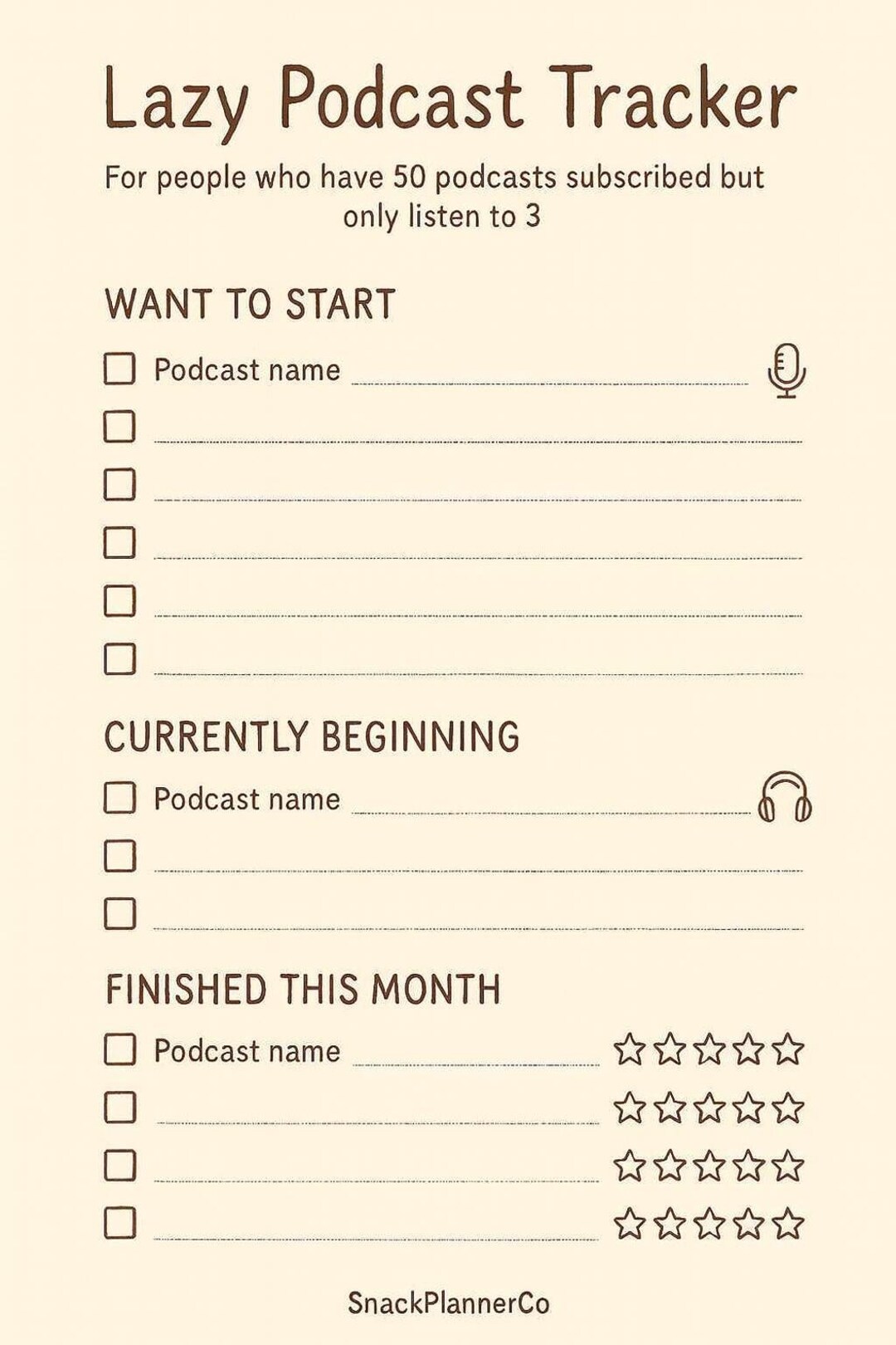 Lazy Podcast Tracker Printable | Podcast Log | Listening Planner PDF - Etsy