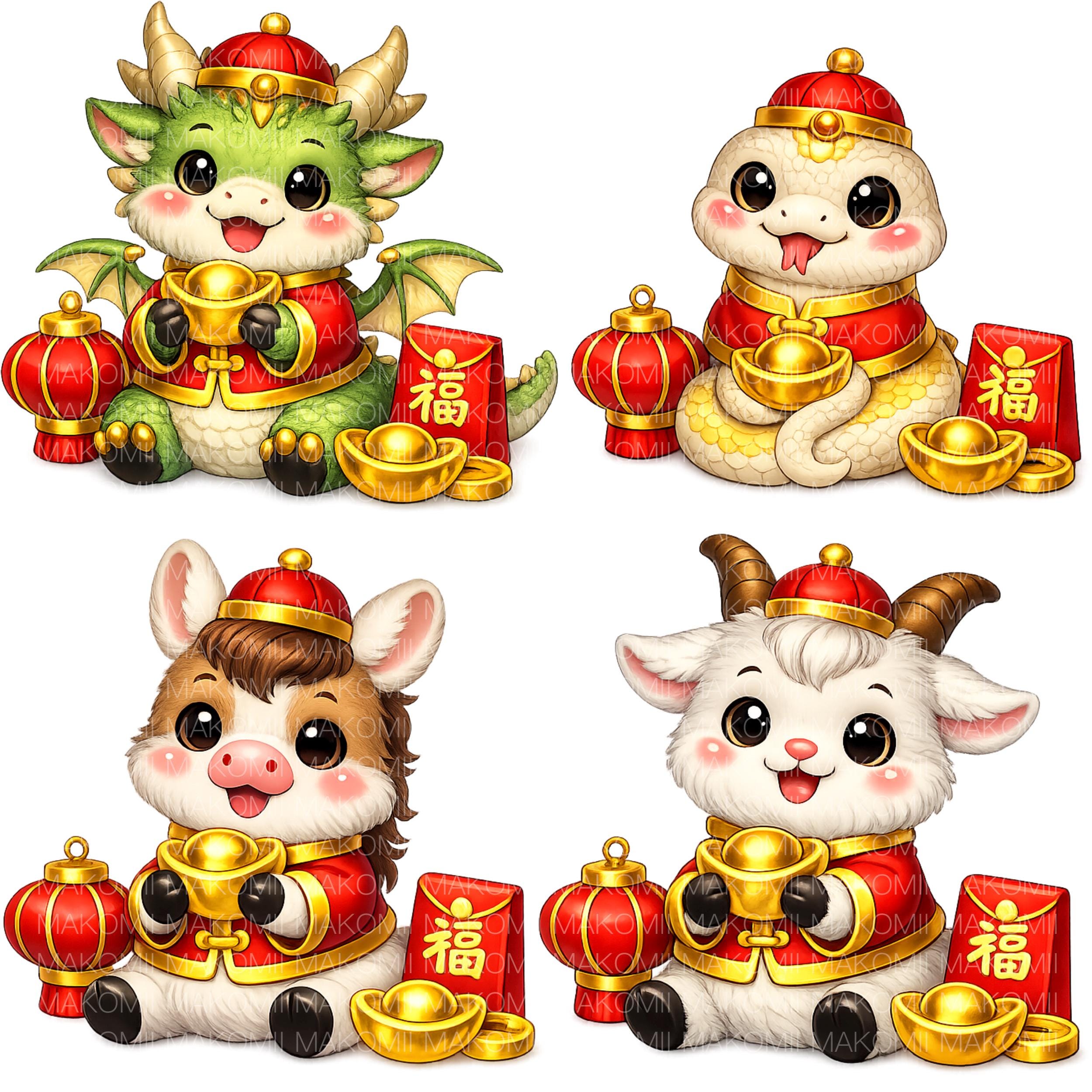 Cute 3D Chinese Zodiac Clipart Bundle PNG | Chinese New Year Animals ...