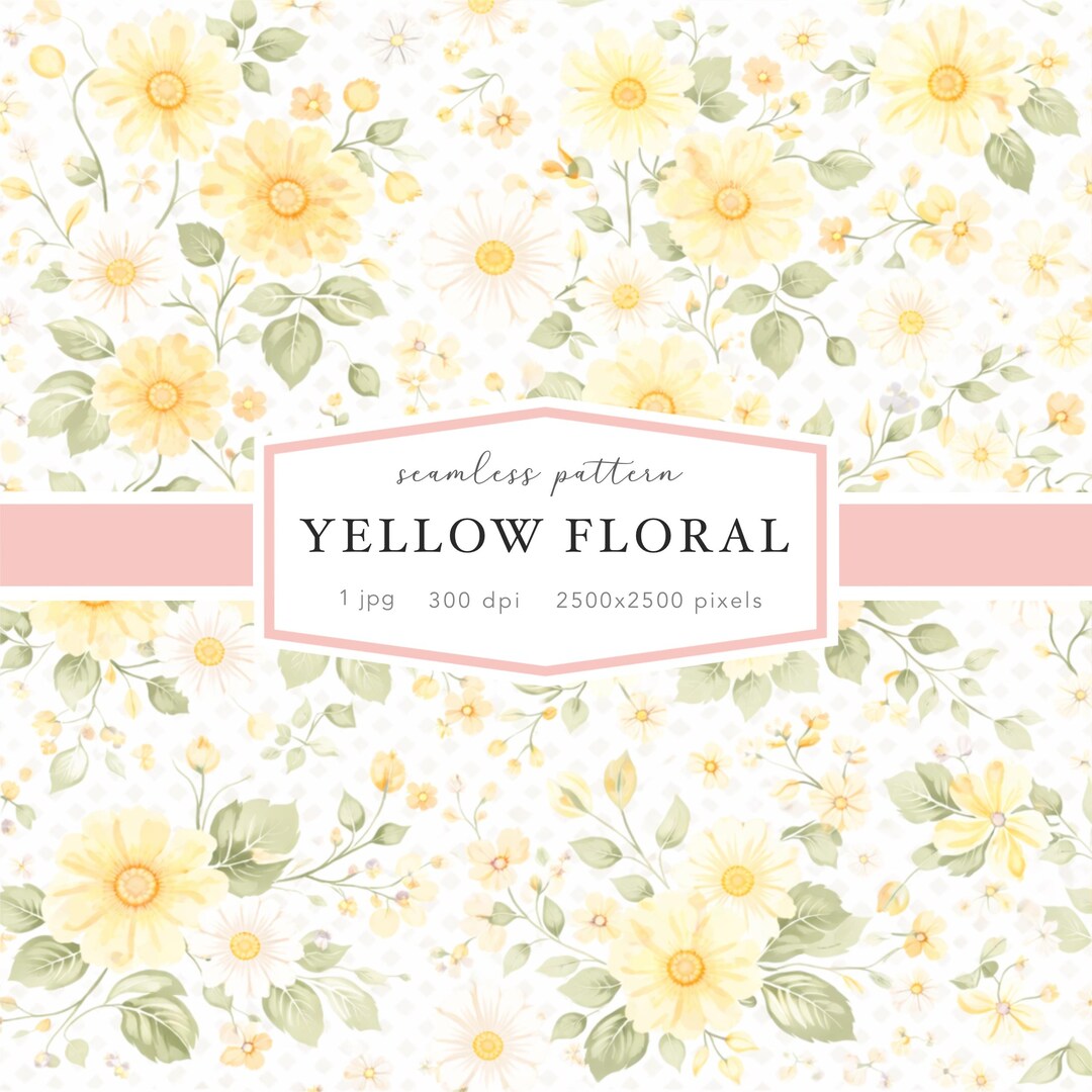 Yellow Floral Seamless Pattern, Pastel Scrapbook Paper (digital ...