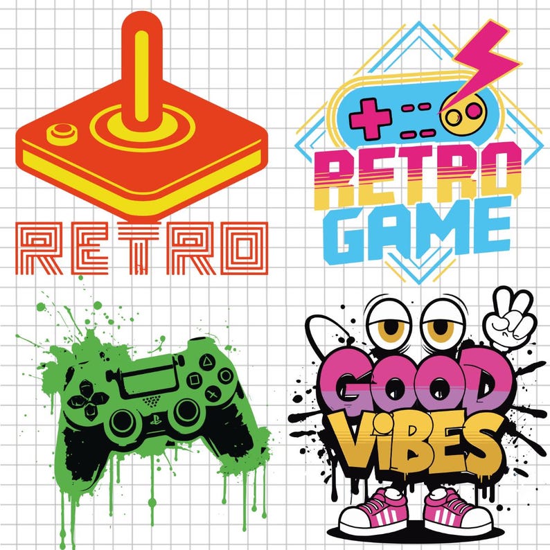 100 Video Game Designs PNG Bundle Retro Arcade Glitch Controller Funny ...