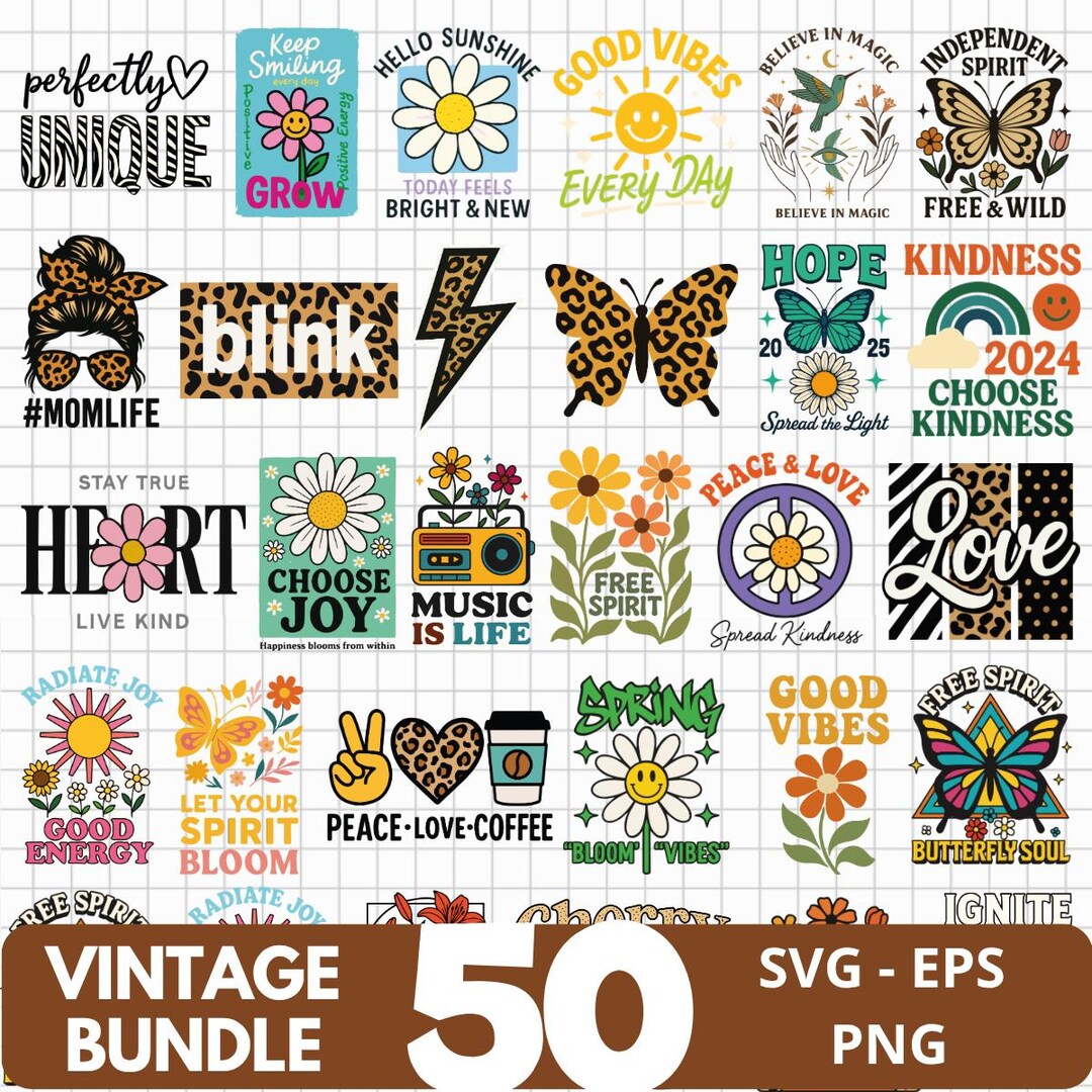 50 Vintage & Retro SVG Bundle | Cut Files for Cricut and Silhouette ...