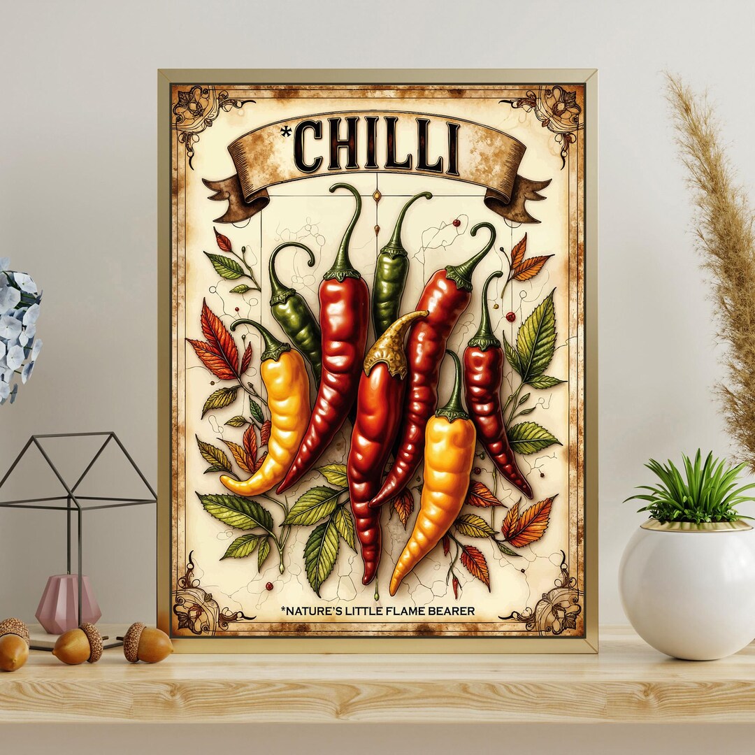 Arte mural retro con chiles: Póster imprimible botánico vintage para ...