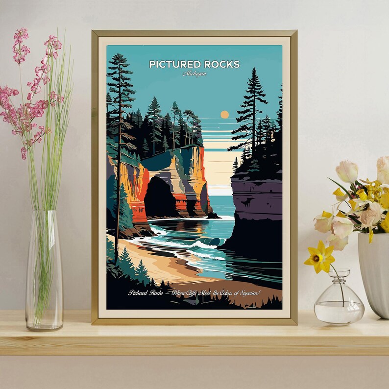 Pictured Rocks National Lakeshore Poster: Michigan Vintage Lake ...